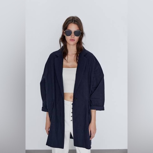 Zara | Jackets & Coats | Zara Navy Rustic One Button Coat | Poshmark